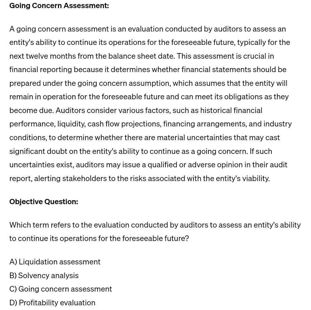 Solved Going Concern Assessment:A going concern assessment | Chegg.com