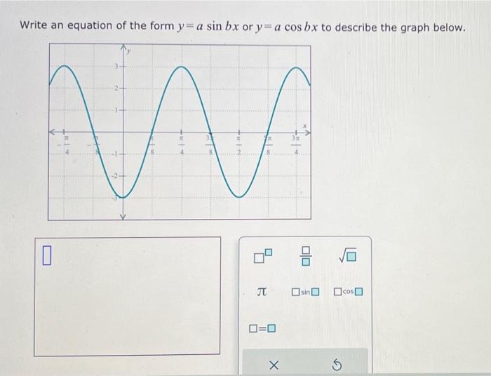 Solved Write an equation of the form y=asinbx or y=acosbx to | Chegg.com