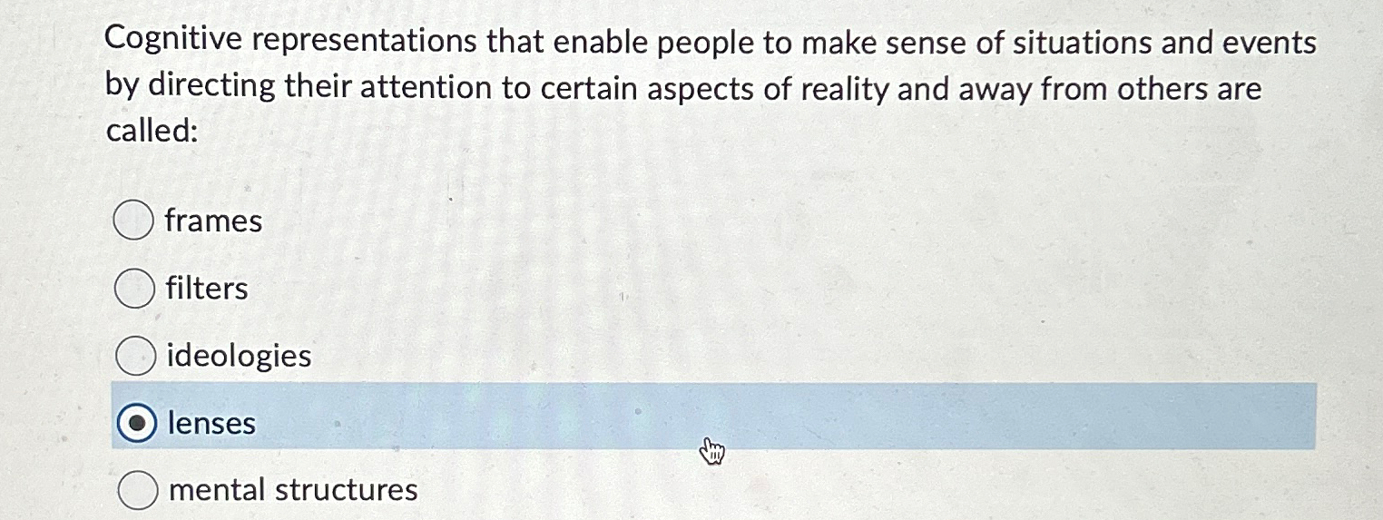 Solved Cognitive representations that enable people to make | Chegg.com