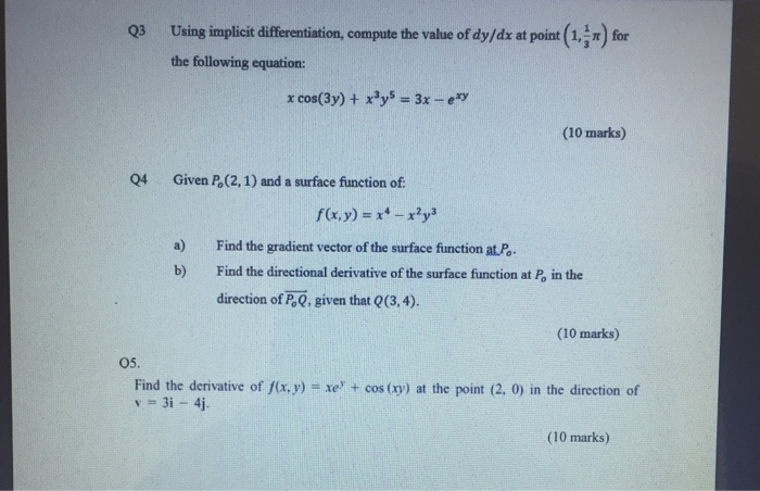 Solved Q3 Using implicit differentiation, compute the value | Chegg.com