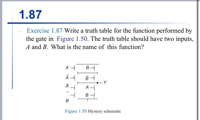 Solved Exercise 1.87 Write a truth table for the function | Chegg.com