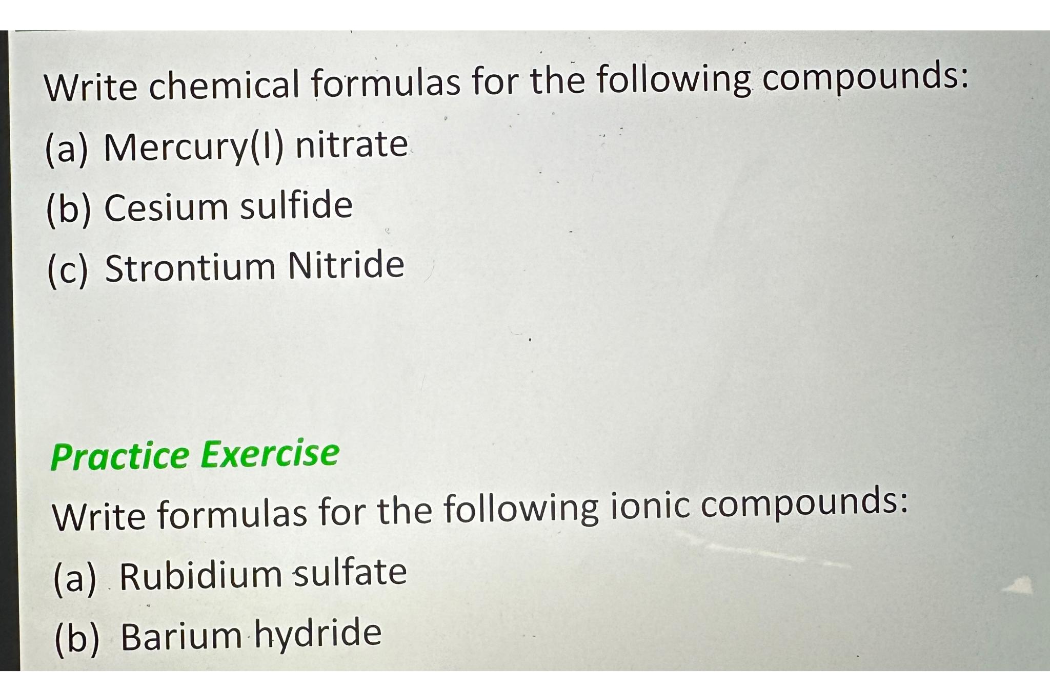 Solved Write chemical formulas for the following | Chegg.com
