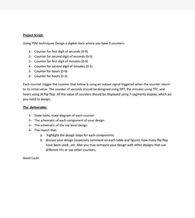 Project Script: Using FSM techniques Design a digital | Chegg.com