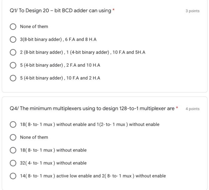 Solved Q1/ To Design 20-bit BCD adder can using * 3 points | Chegg.com