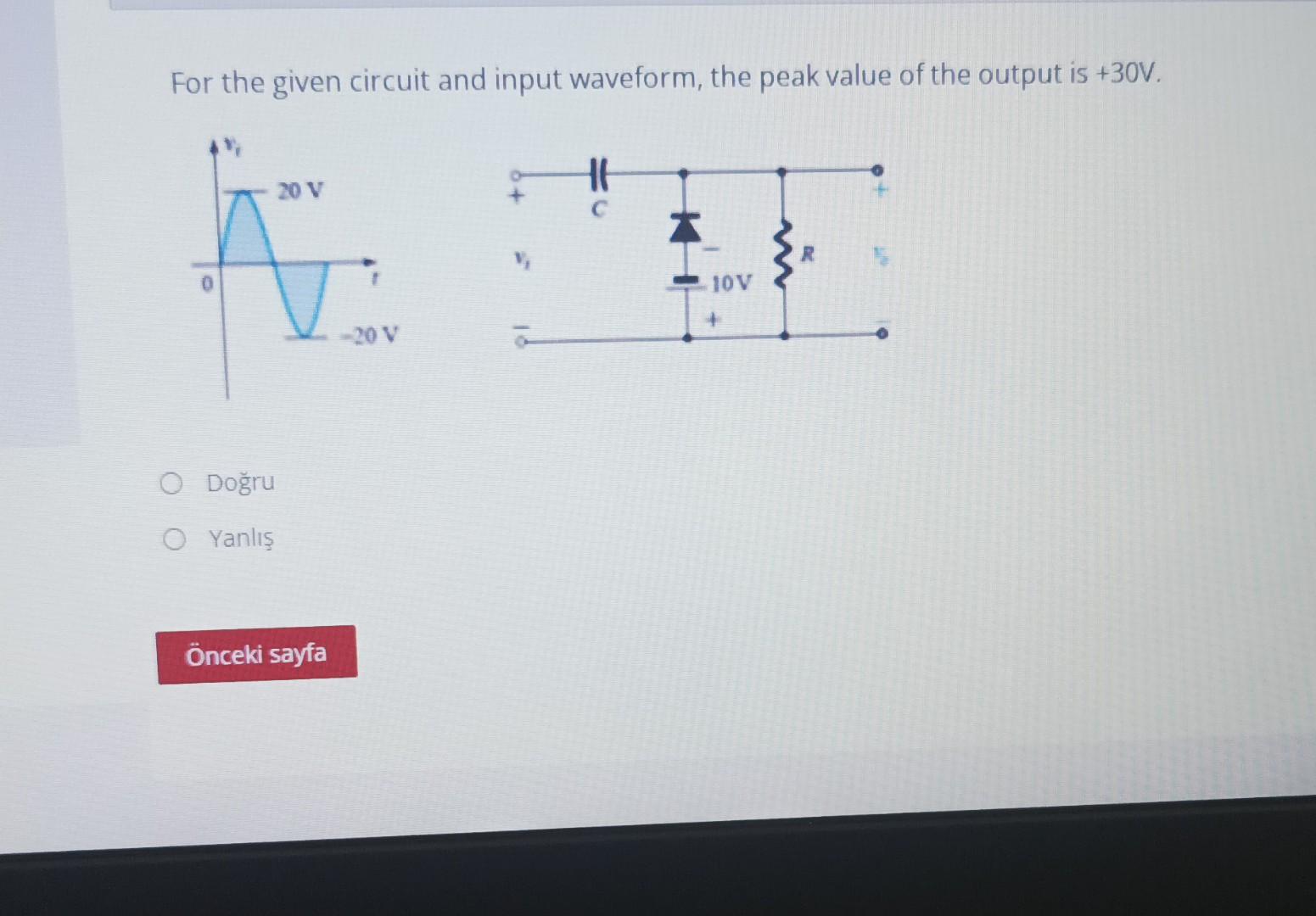 Solved For the given circuit and input waveform, the peak | Chegg.com