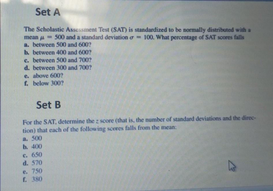 Solved Set A The Scholastic Assessment Test (SAT) is | Chegg.com