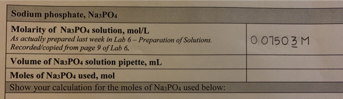 Solved 007503 M Sodium phosphate, Na3PO4 Molarity of Na3PO4 | Chegg.com