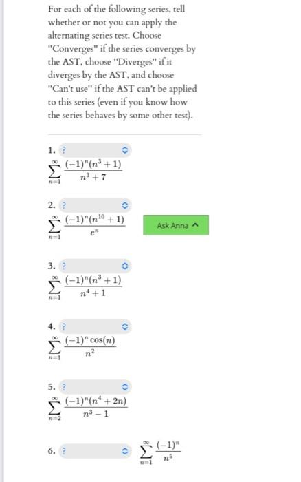 Solved options are Converges, Diverges, Cant use AST.For | Chegg.com