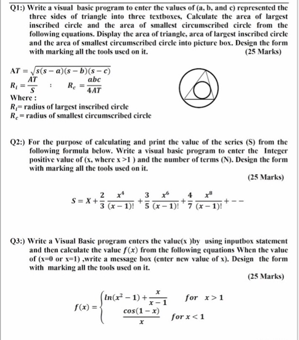 Solved Q1 Write A Visual Basic Program To Enter The Values 0608
