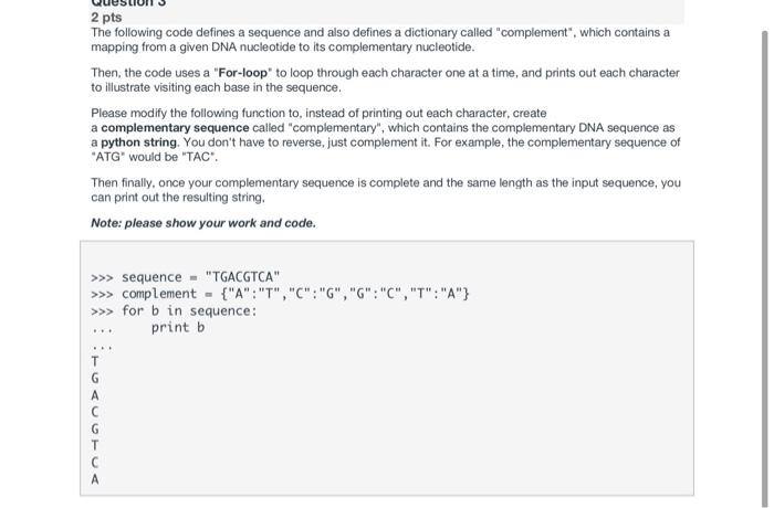 Solved 2 pts The following code defines a sequence and also | Chegg.com
