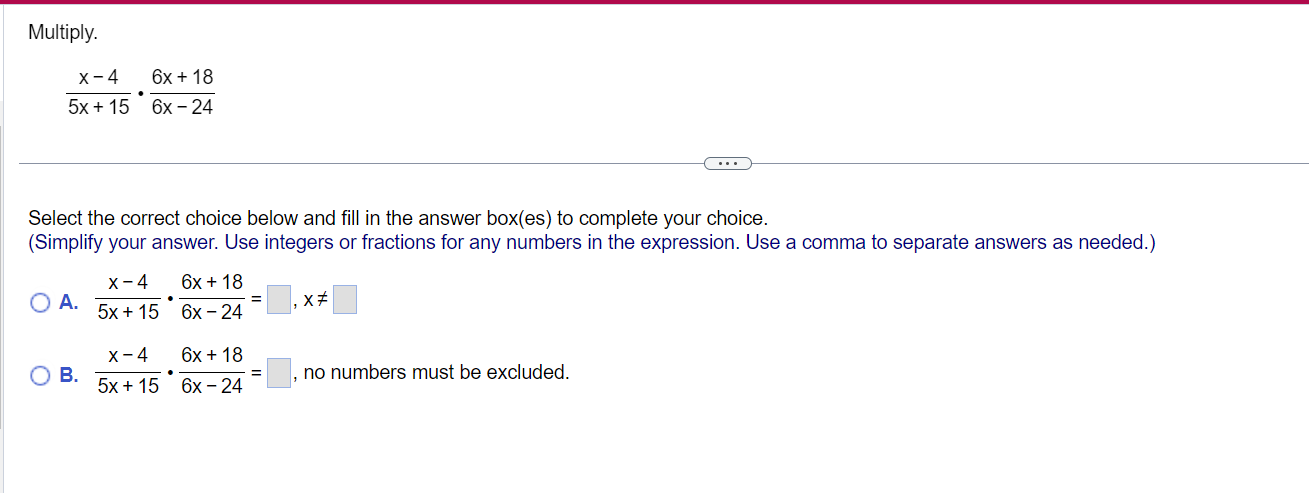 Solved Multiply.x-45x+15*6x+186x-24Select the correct choice | Chegg.com