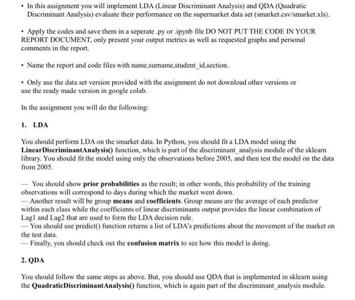 Solved - In this assignment you will implement LDA (Linear | Chegg.com