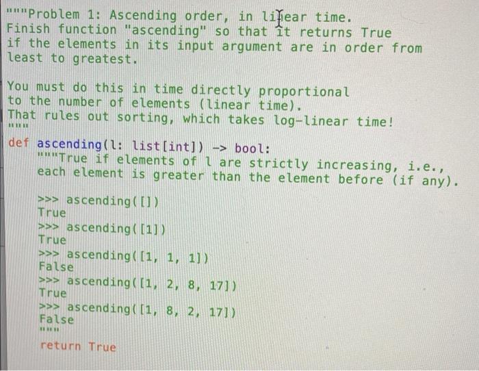 Solved " "uroblem 1: Ascending order, in liflear time. | Chegg.com