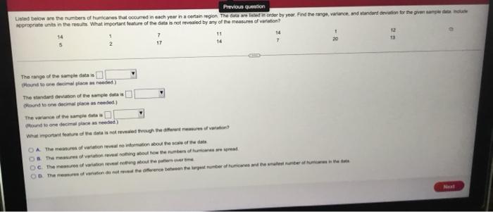 Solved Previous Qurton Listed below are the numbers of | Chegg.com