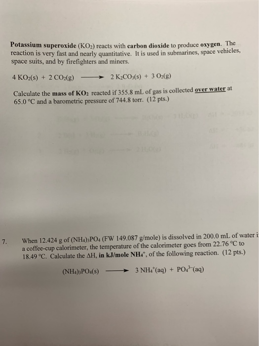 Solved Potassium superoxide (KO2) reacts with carbon dioxide | Chegg.com