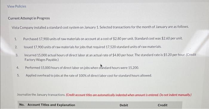 Solved Current Attempt in Progress Vista Company installed a | Chegg.com