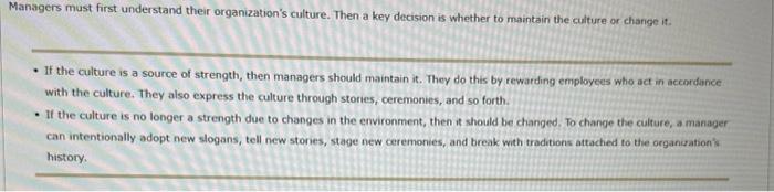 Solved Managers must first understand their organization's | Chegg.com