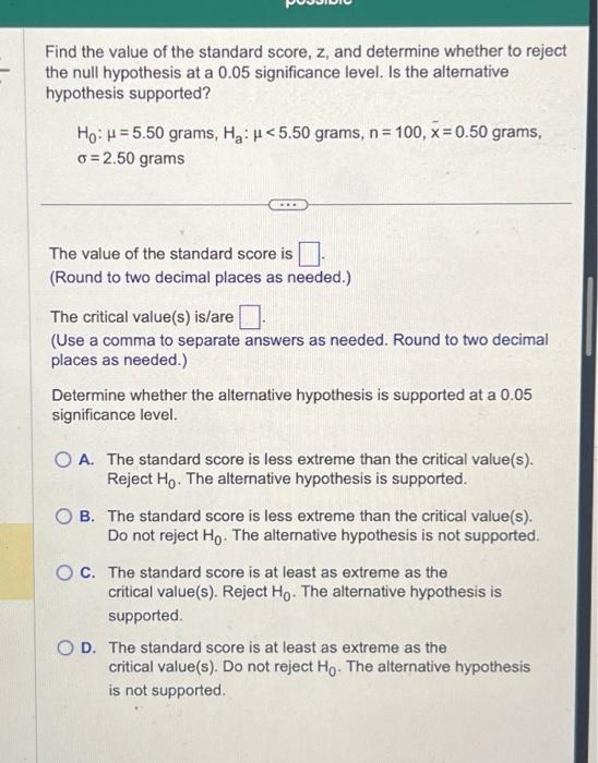 Solved Find the value of the standard score, z, and | Chegg.com