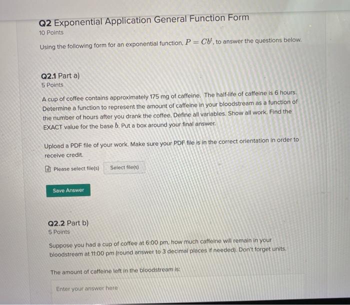 Solved Q2 Exponential Application General Function Form 10 | Chegg.com