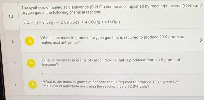 Solved The synthesis of maleic acid anhydride (C4H2O3) can | Chegg.com