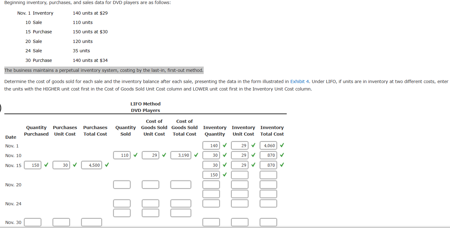 Solved Perpetual inventory using LIFO Beginning inventory, | Chegg.com
