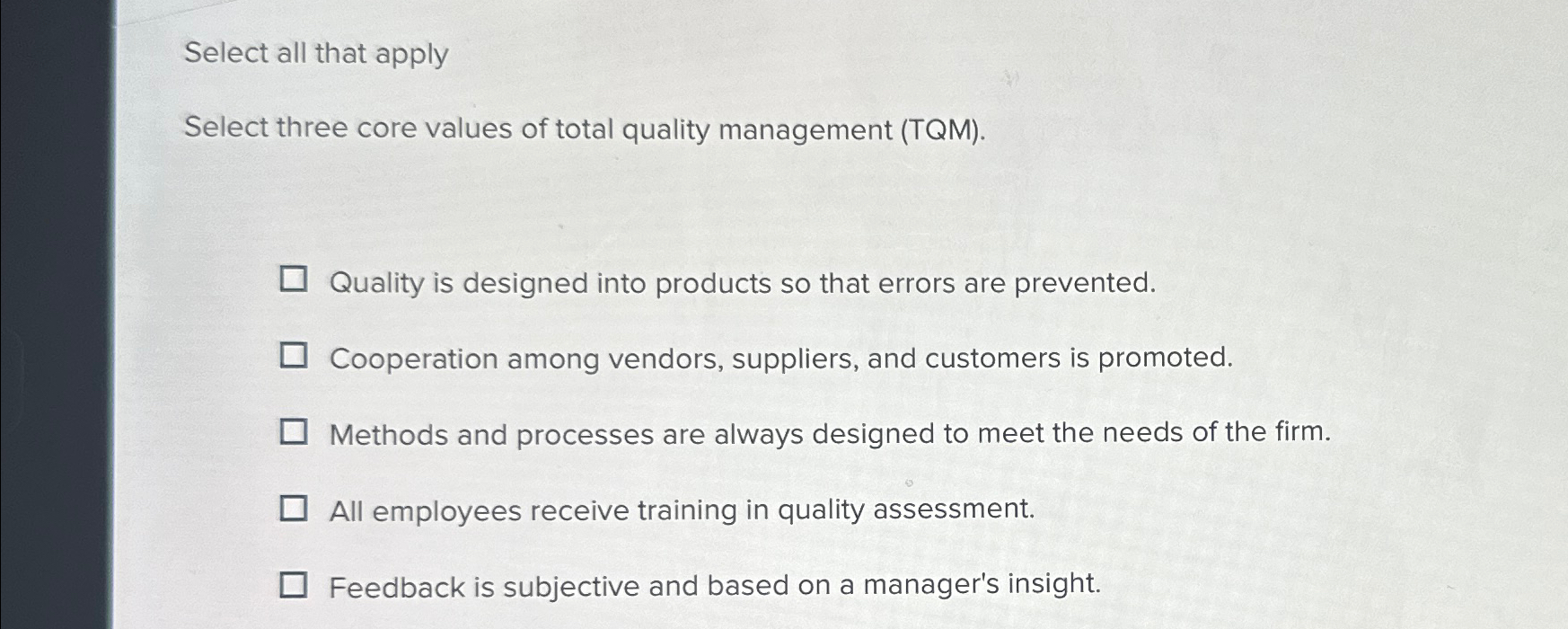 Solved Select all that applySelect three core values of | Chegg.com
