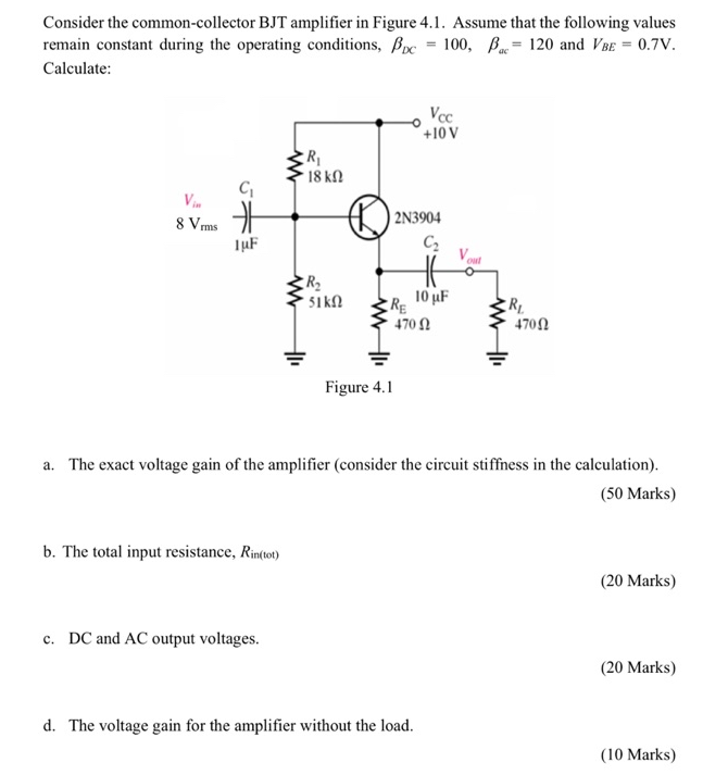 Solved Consider the common-collector BJT amplifier in Figure | Chegg.com