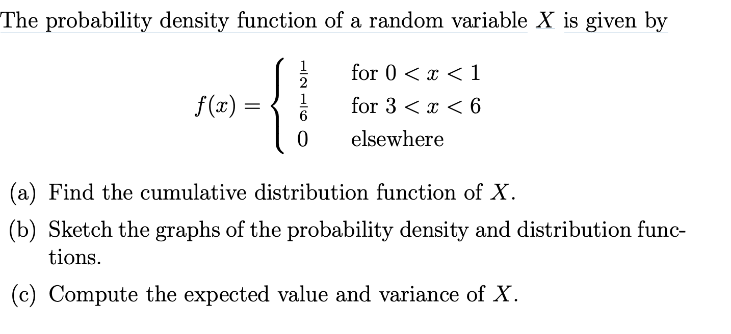 Solved The probability density function of a random variable | Chegg.com