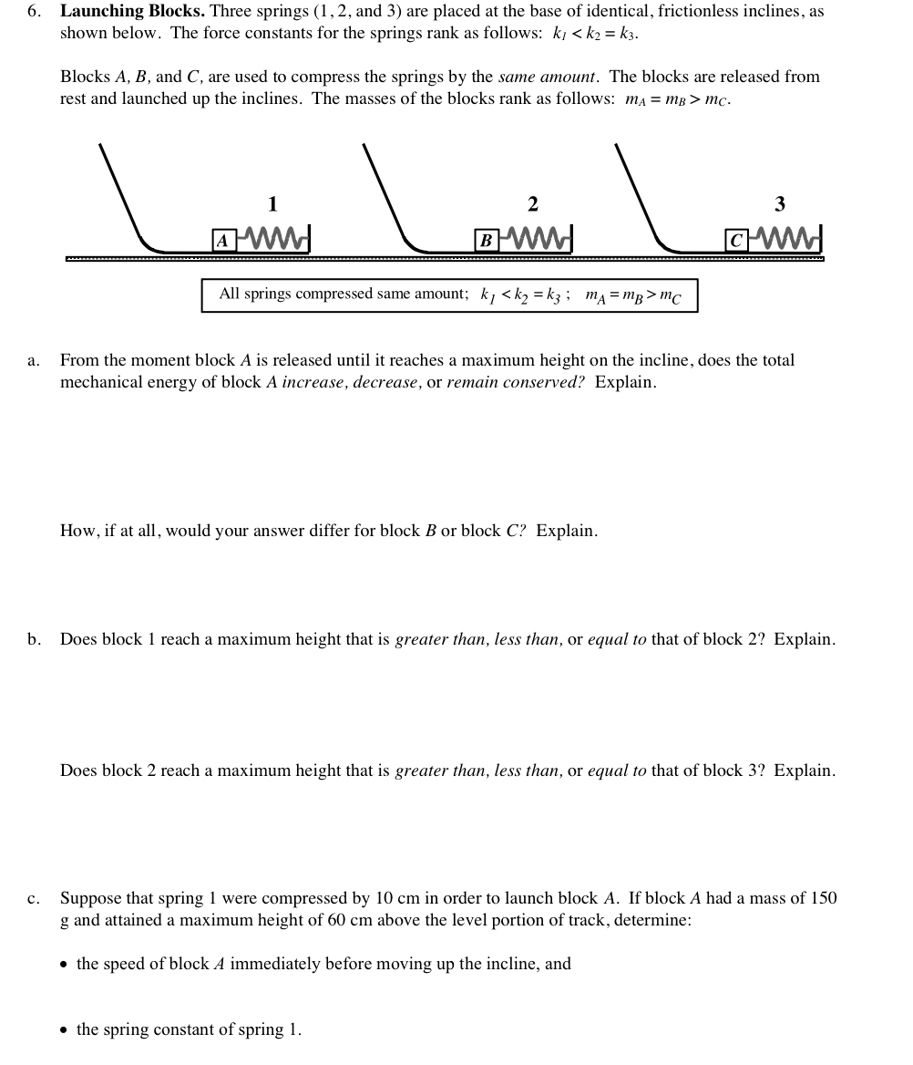Solved Launching Blocks. Three springs , ﻿and 3 ﻿Can you | Chegg.com