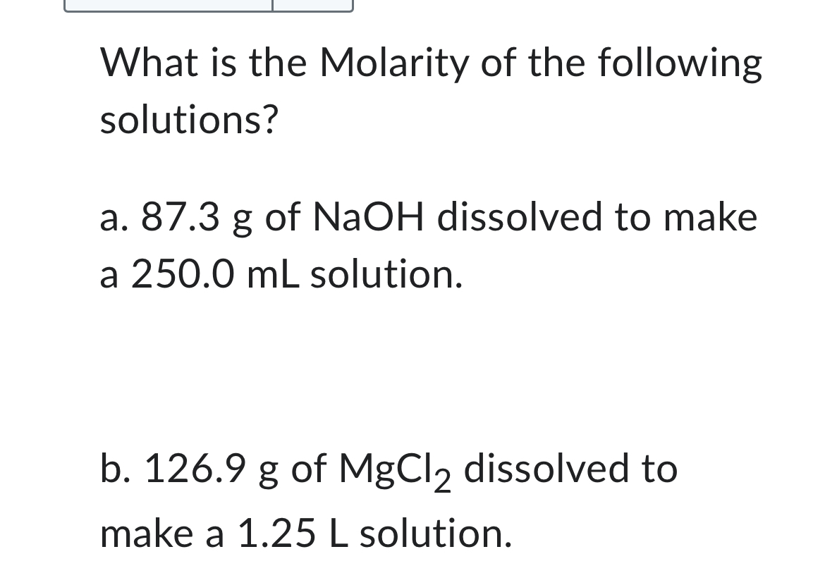 Solved What is the Molarity of the following | Chegg.com