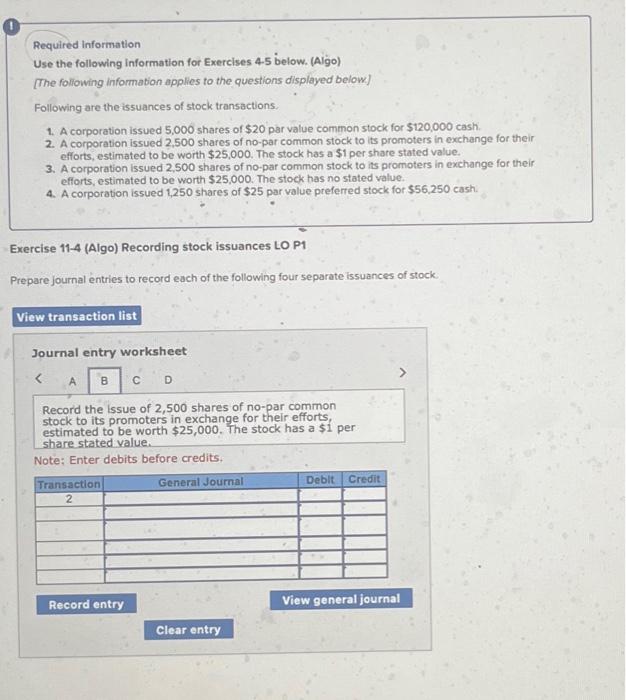 Solved (1) Required information Use the following | Chegg.com
