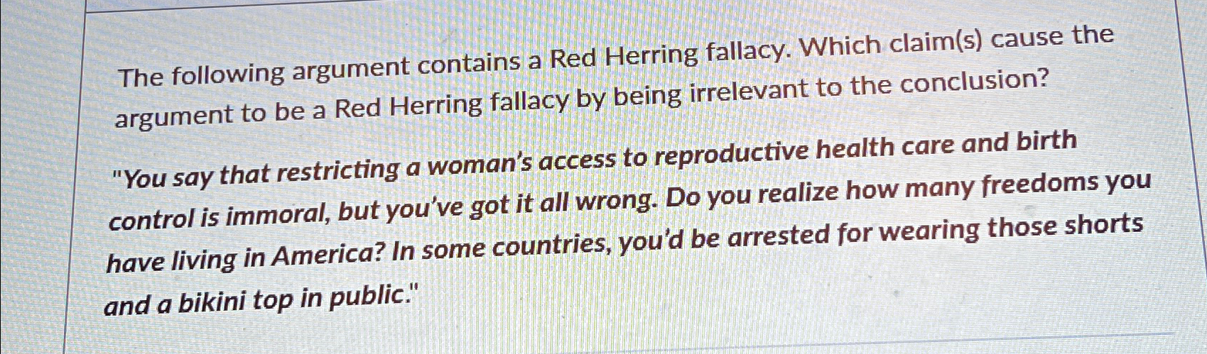 Solved The following argument contains a Red Herring | Chegg.com