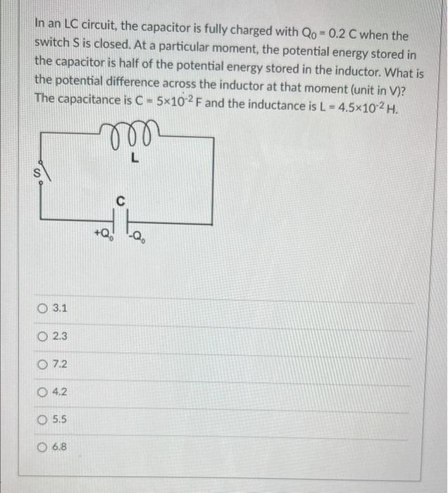 Solved In an LC circuit, the capacitor is fully charged with | Chegg.com