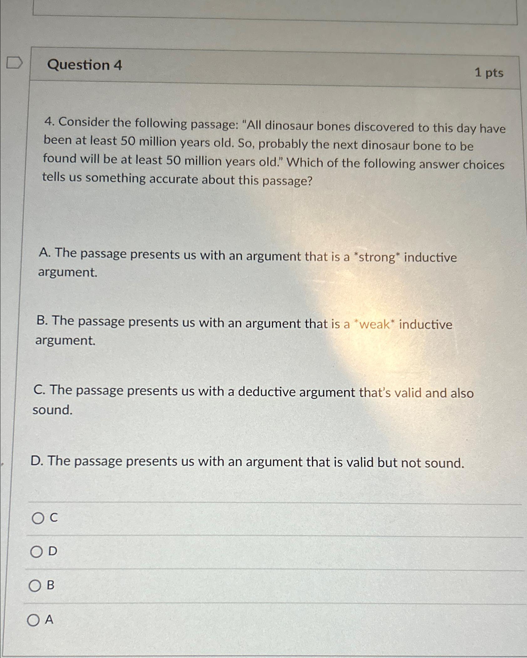 Solved 4. ﻿Consider the following passage: "All dinosaur | Chegg.com