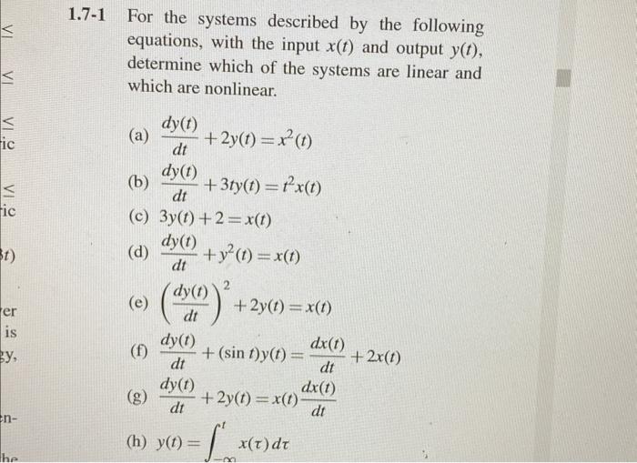 Solved -1 For the systems described by the following | Chegg.com