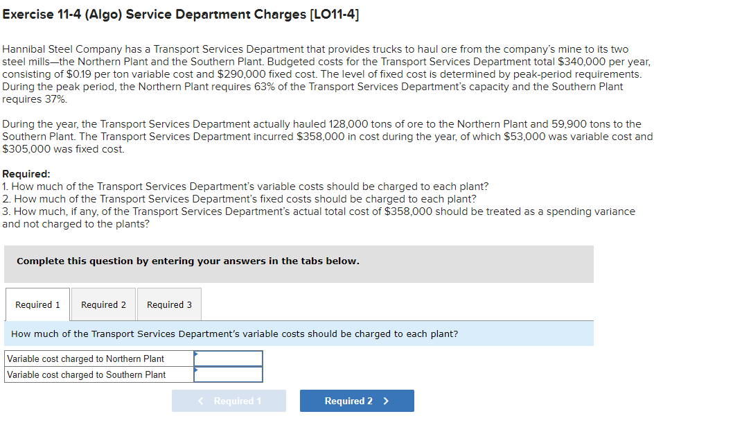 Solved Exercise 11-4 (Algo) ﻿Service Department Charges | Chegg.com