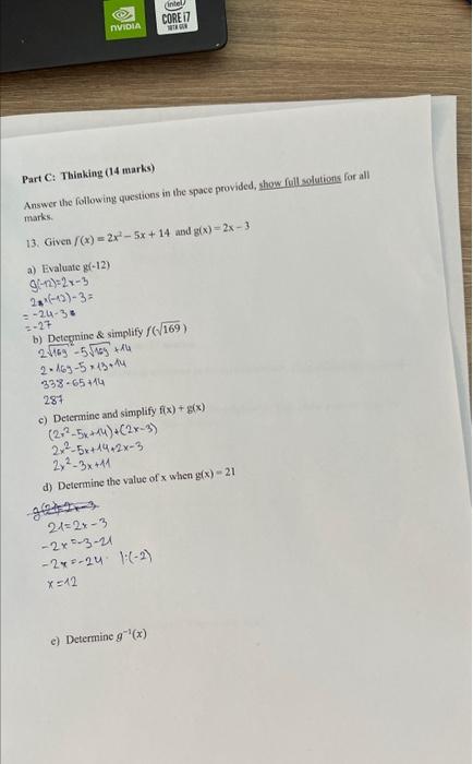 Solved Part C: Thinking (14 marks) Answer the following | Chegg.com