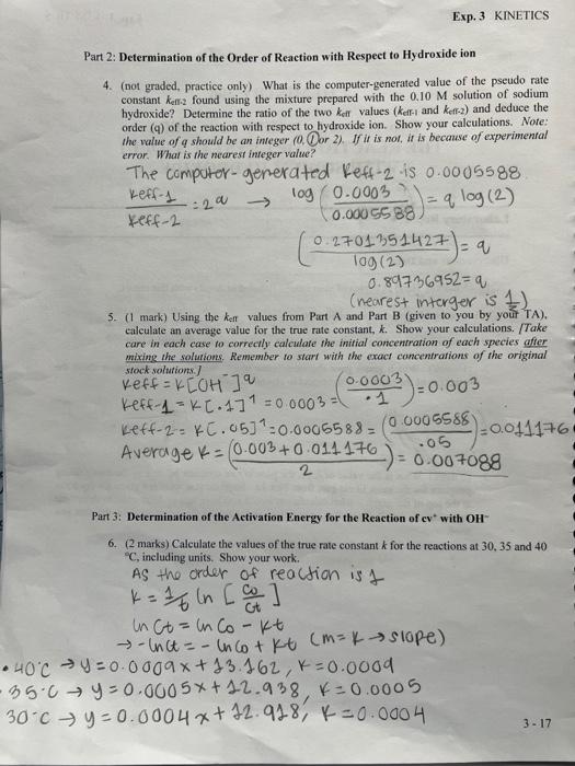 Solved Part 2: Determination of the Order of Reaction with | Chegg.com
