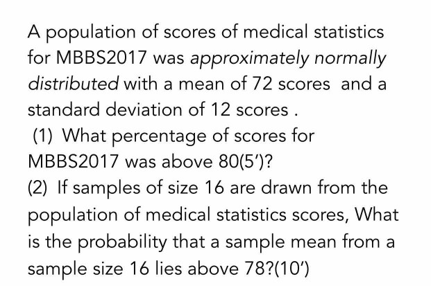 Solved A population of scores of medical statistics for | Chegg.com