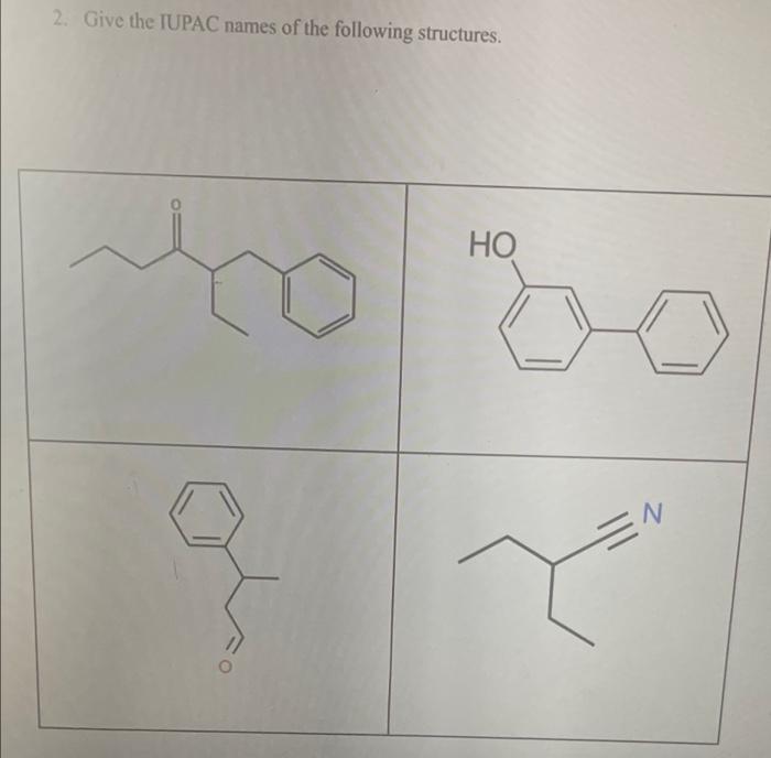 Solved 2. Give the IUPAC names of the following structures. | Chegg.com