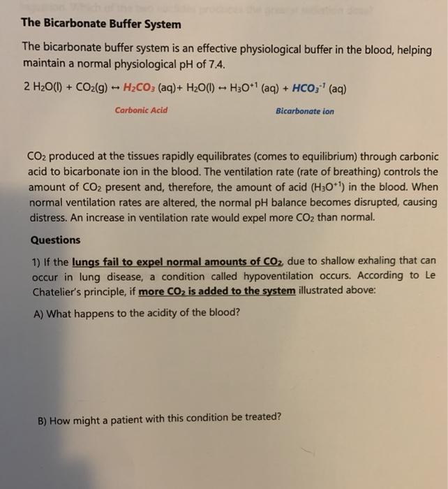 Solved The Bicarbonate Buffer System The bicarbonate buffer | Chegg.com