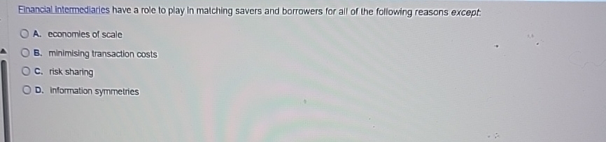 Solved Einancial intermediaries have a role to play in | Chegg.com