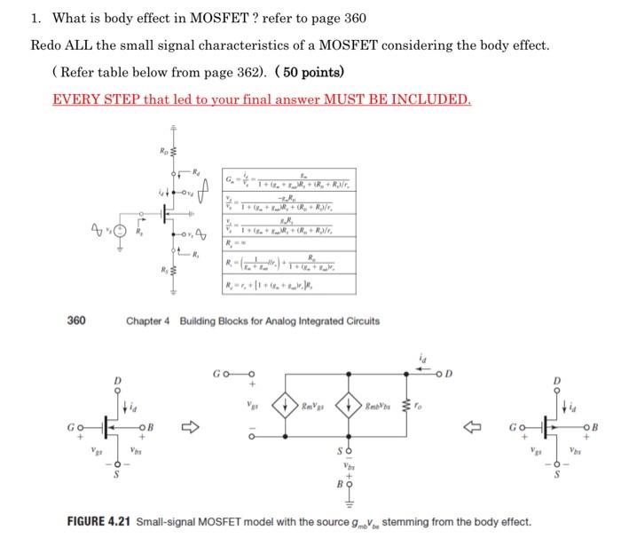 Solved 1. What is body effect in MOSFET ? refer to page 360 | Chegg.com
