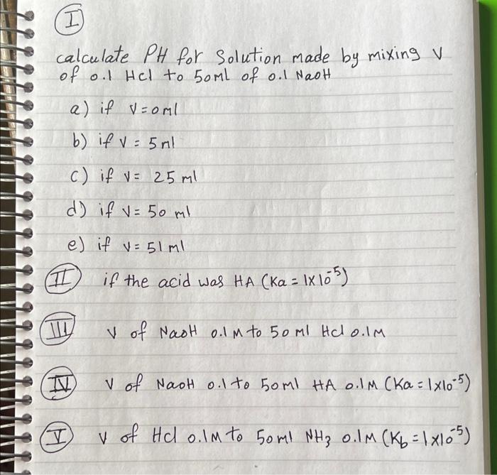 Solved (1) calculate PH for Solution made by mixing v of | Chegg.com