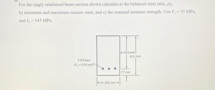 Solved For the singly reinforced beam section shown | Chegg.com