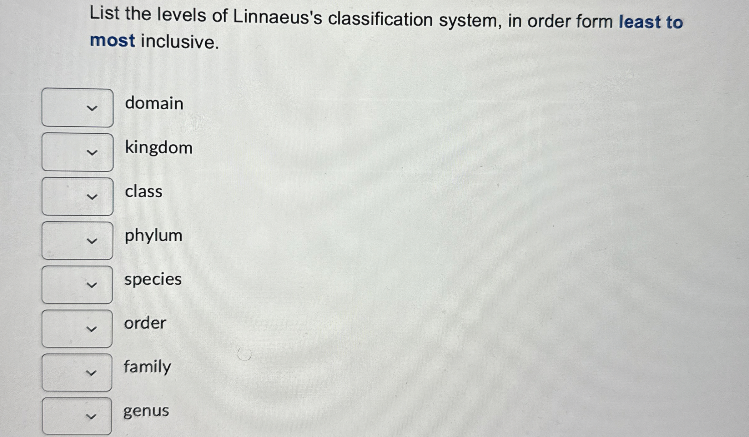 Solved List the levels of Linnaeus's classification system, | Chegg.com