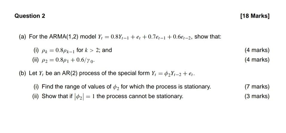 Solved (a) For the ARMA(1,2) model | Chegg.com