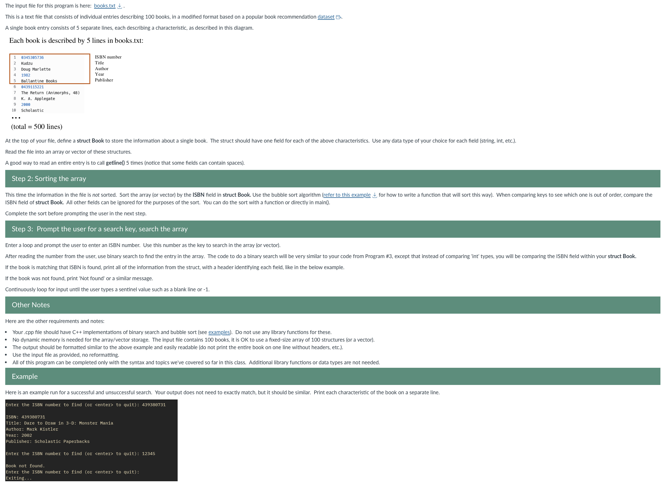 Solved The input file for this program is here: books.txt | Chegg.com