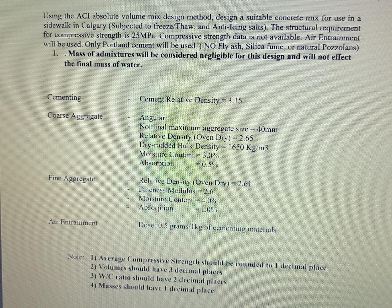 Solved Using the ACI absolute volume mix design method, | Chegg.com