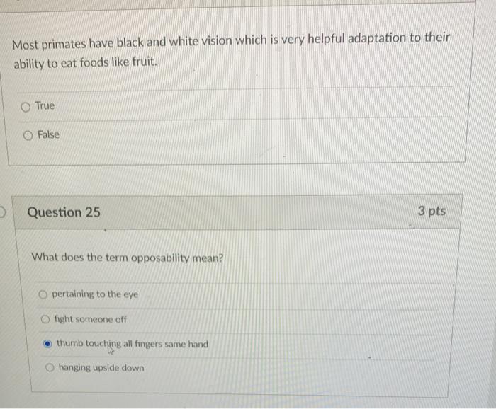 Solved Most primates have black and white vision which is | Chegg.com